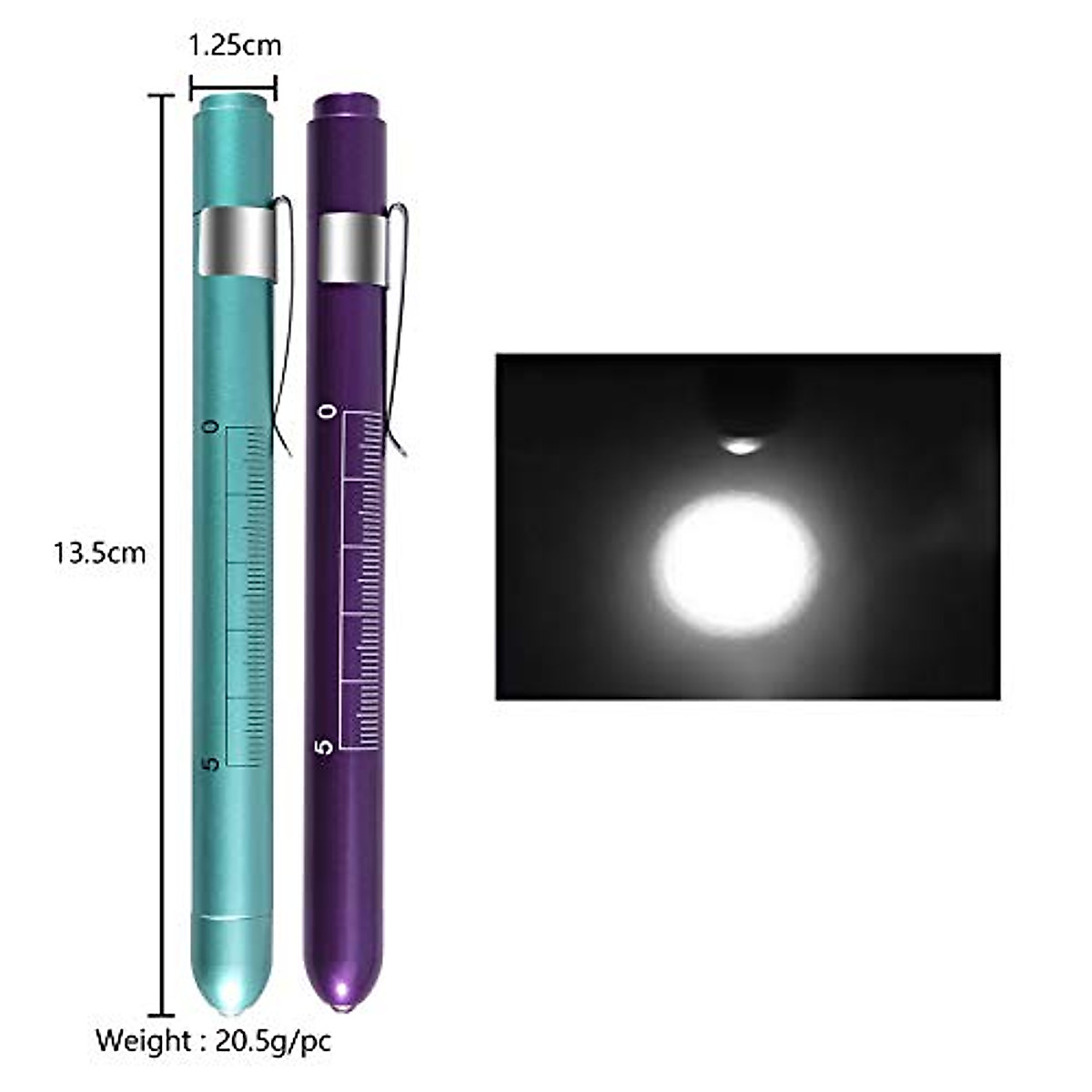 ALMOCN 2 Pack Pen Light,Nurse Medical Reusable LED Penlight White Light with Pupil Gauge and Ruler,Teal and Purple