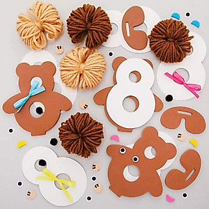 Baker Ross FE362 Teddy Bear Craft Pom Pom Kits - Pack of 3, Childrens Art Make Your Own Fluffy Pom Friend
