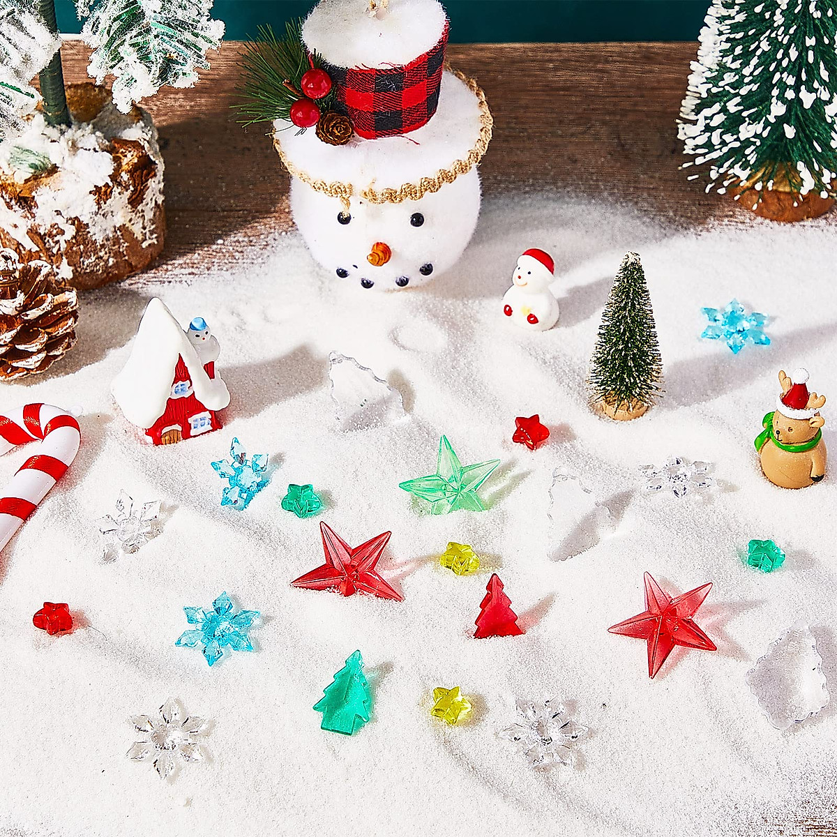 240 Pcs Mini Acrylic Star Ornaments Mini Christmas Tree Mini Snowflake Ornaments Table Scatter Vase Filler for Christmas Holiday Party Decoration (Star, Tree, Snowflake)