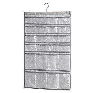 mDesign Soft Fabric Over Rod Hanging Storage Organizer with 48 Pockets for Child/Baby Room, Nursery, Playroom - Metal Hooks Included - Textured Print - Gray
