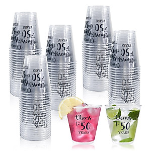 100 Pack Cheers to 50 Years Shot Glasses 2 oz Hard Plastic Disposable Cups, 50th Party Favors Small Clear Tasting Cups for Wine Whiskey for Women Men Wedding Anniversary