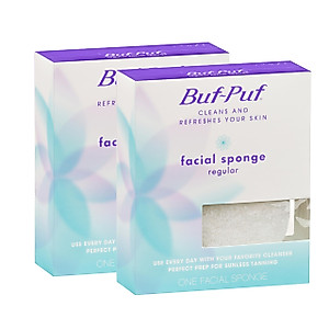 Buf-Puf Facial Sponge, Dermatologist Developed, Removes Deep Down Dirt & Makeup That Causes Breakouts and Blackheads, Reusable, Exfoliating, White, 2 Count