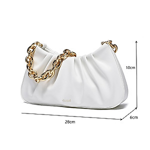 JOLLQUE Shoulder Bag for Women,Small Leather Dumpling Bags Handbag Purse,Gold Chain Evening Clutch Purses with Heavy Aluminum Metal Chain(White)
