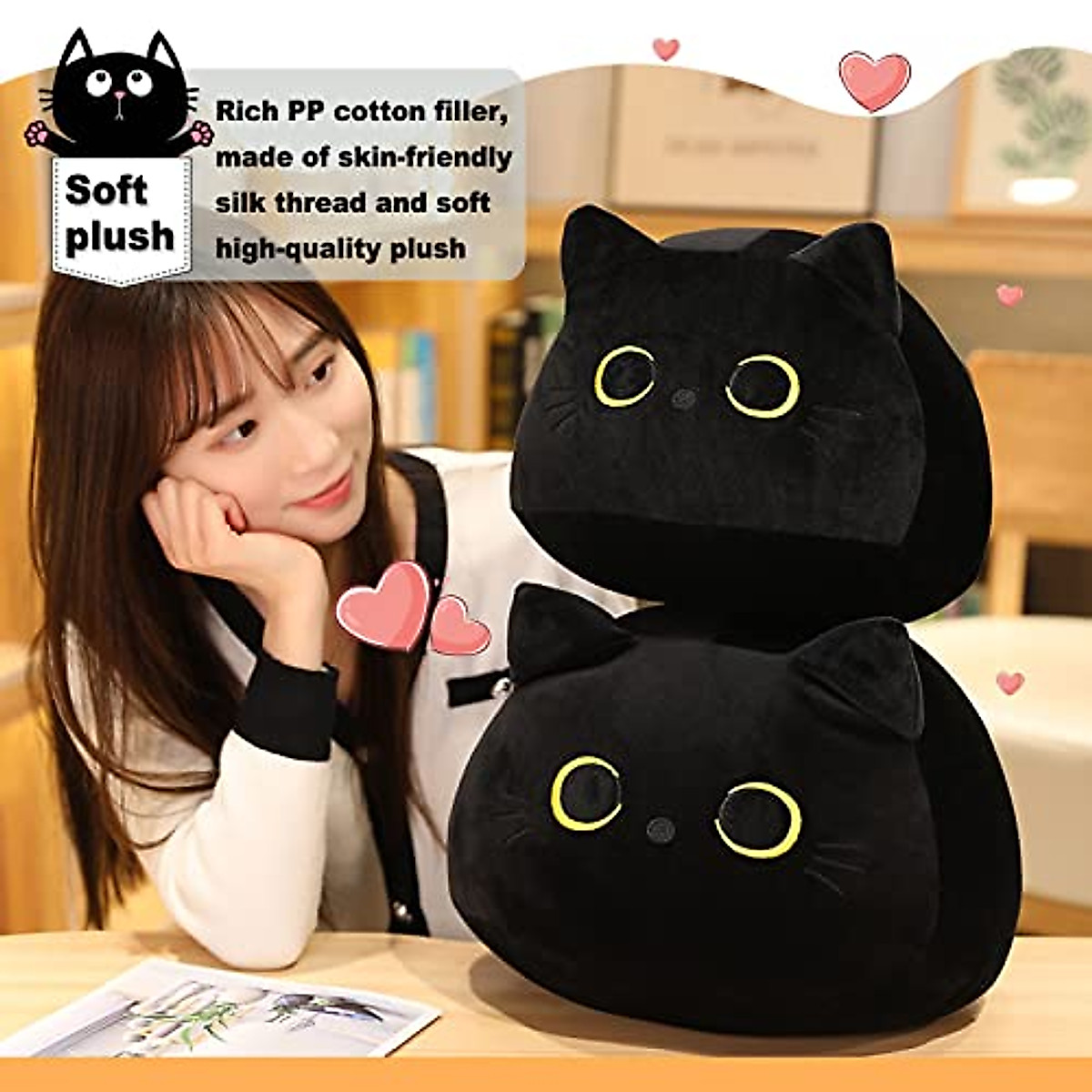 Yoruii Black Cat Plush Toy Black Cat Pillow, 21.6 Inch Creative Cat Shape Pillow, Cute Cat Plush Toys, Stuffed Animal Pillow, Cat Plush Toy Pillow for Valentines Birthday Gift
