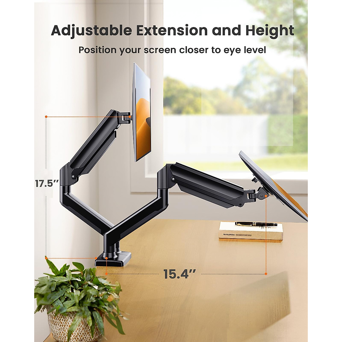 ErGear Dual Monitor Stand up to 32 inches Screen, Load-Bearing Max 22 lbs Each Arm, Adjustable Dual Monitor Mount, Sturdy Steel vesa Monitor Mount with Stable VESA 75x75 100x100mm