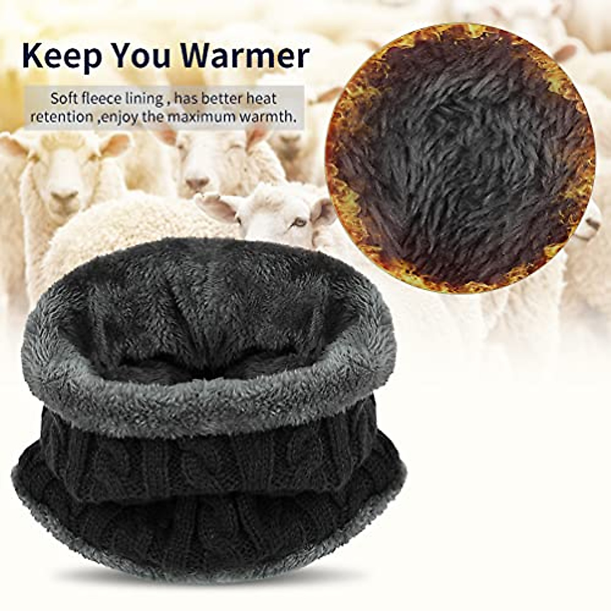 Kid Hat Scarf Gloves Set - Winter Knit Beanie Cap Neck Warmer Touch Screen Mitten Boy Girl 5-10 Year