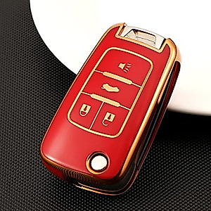 Soft TPU Key Fob Cover Case Fit for Chevy Chevrolet Equinox Camaro Cruze Malibu Sonic Volt Park Impala Buick Encore Allure Regal Accessories Keyless Entry Remote Holder Skin Jacket Protector (Red)