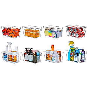 KAMOTA Plastic Storage Organizer Basket Bin with Handles and Lids for Bathroom, Pantry, Kitchen Cabinet, Fridge, Closet, Bedroom, Office and Home Organization - 8 pack - Clear
