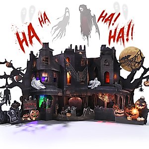VIVIKEN Pop Up Halloween Card, 3D Jumbo Paper Halloween Spooky Castle Decoration Card with Lights and Music Includes Envelop and Note Card-Accordion Haunted House-Big Size