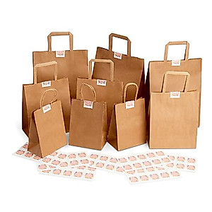 OSpecks Medium Size 8x4.75x10 inch Paper Bags, 50 Count, Thank You Gift Bags Bulk with Handle (No Bow or Ribbon), Brown Kraft Paper Bags for Retail Shopping, Wedding, Goodies, Merchandise for Customers or Guests