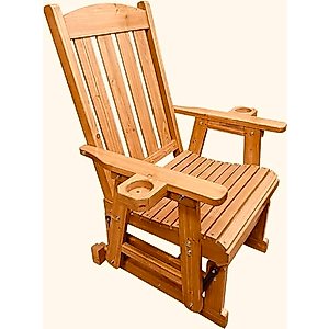 Fortune Candy Wooden Patio Glider for One Person, with High Back and Deep Contoured Seat, Solid Fir Wood, Heavy Duty 600 LBS