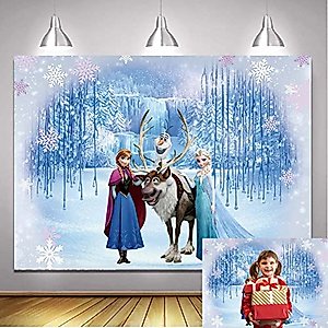 Frozen Ice World Princess Backdrop Winter Frozen Birthday Party Decoration Winter Children Photography Backdrop (8x6FT)