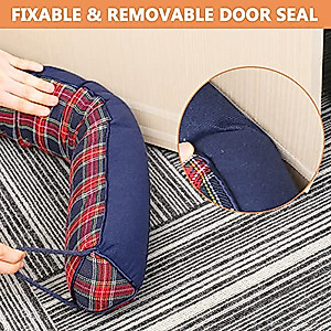 Triangle Under Door Draft Stopper 37 Inches Noise Blocker for Door Bottom Air Seal Insulation and Soundproof, Heavy Duty Weather Guard Snake Stripping, Tartan Check Navy Blue Red