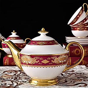 TREXD 15 Pcs Good Quality Bone China Red Stickers Coffee Set Relief Porcelain Tea Set