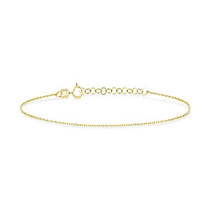 GELIN 14K Solid Gold Thin Cable Chain Bracelet | 14k Yellow Gold Adjustable Chain Bracelets for Women, 6-7"