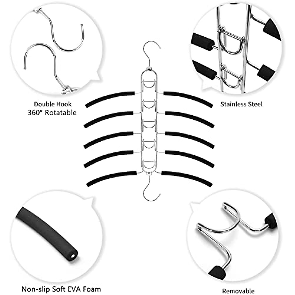 Koobay 5 in 1 Space Saving Hangers Clothes Organizer, Multi Layers Wardrobe Clothes Hanger, Non-Slip Heavy Duty Shirt Hangers Metal Closet Organizer for Coat Jacket Sweater (1 Pack)