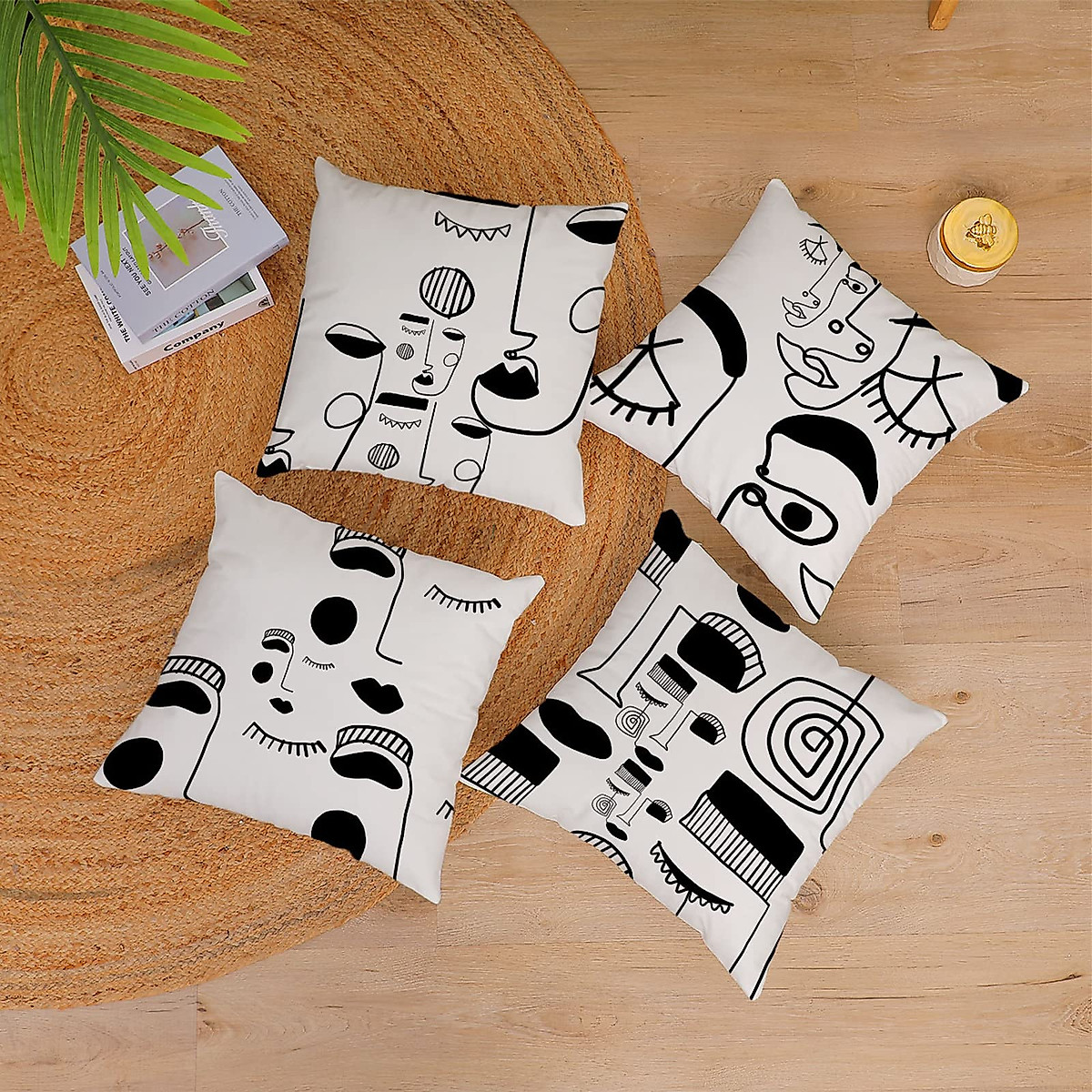 AEFPOYMXU Square Decorative Throw Pillow Covers Set of 4 White Couch Pillows with Zipper for Summer Farmhouse Living Room Soft Short Plush (18"*18")