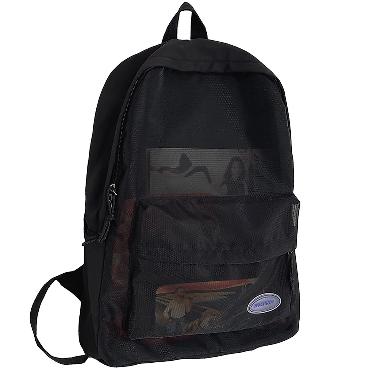 HunterBee Large Mesh Backpack See Through College Student Bag for Girls Boys Semi-Transparent Clear Net Netting Bookbag with Padded