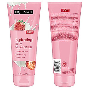 Freeman Sugar Body Scrub Set, Strawberry Milk, Green Tea, and Coffee Body Scrubs, Hydrating, Exfoliating, & Deep-Cleansing Skincare, Removes, Dirt, Oil, & Impurities, Self-Tan Prep, 3 Count