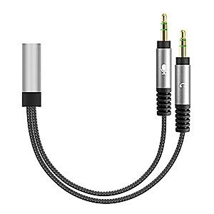 Geekria Nylon Braided Headset Y Splitter Adapter, Headphones Splitter Cable for PC Computer, Notebook and Old Version Laptop with Microphone and Audio Jack (2 x 3.5mm Male to 1 x 3.5mm Female)