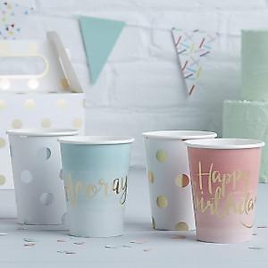 Ginger Ray Gold Foiled Mint Ombre Hooray! Party Paper Cups x8 - Pick and Mix