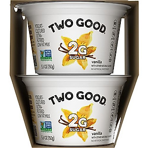 Two Good Low Fat Greek Yogurt, Vanilla, Lower Sugar, Gluten Free, With 2g of Sugar, 5.3 oz., 4 Pack