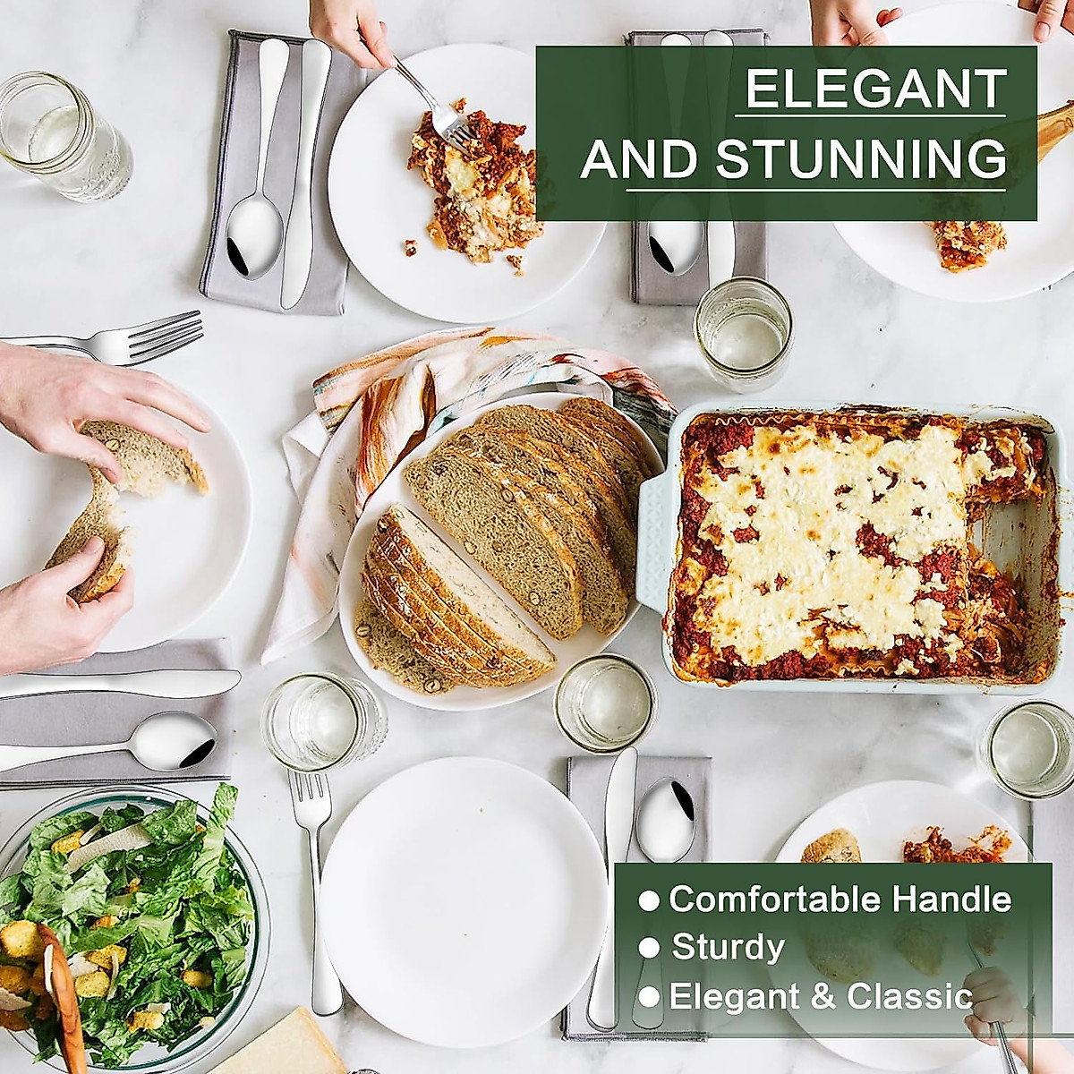 80 Pieces Silverware Set with Serving Utensils Set, CEKEE Stainless Steel Flatware Set for 12 with Steak Knives, Heavy Duty Cutlery Set, Kitchen Utensil Sets for Home Restaurant, Dishwasher Safe