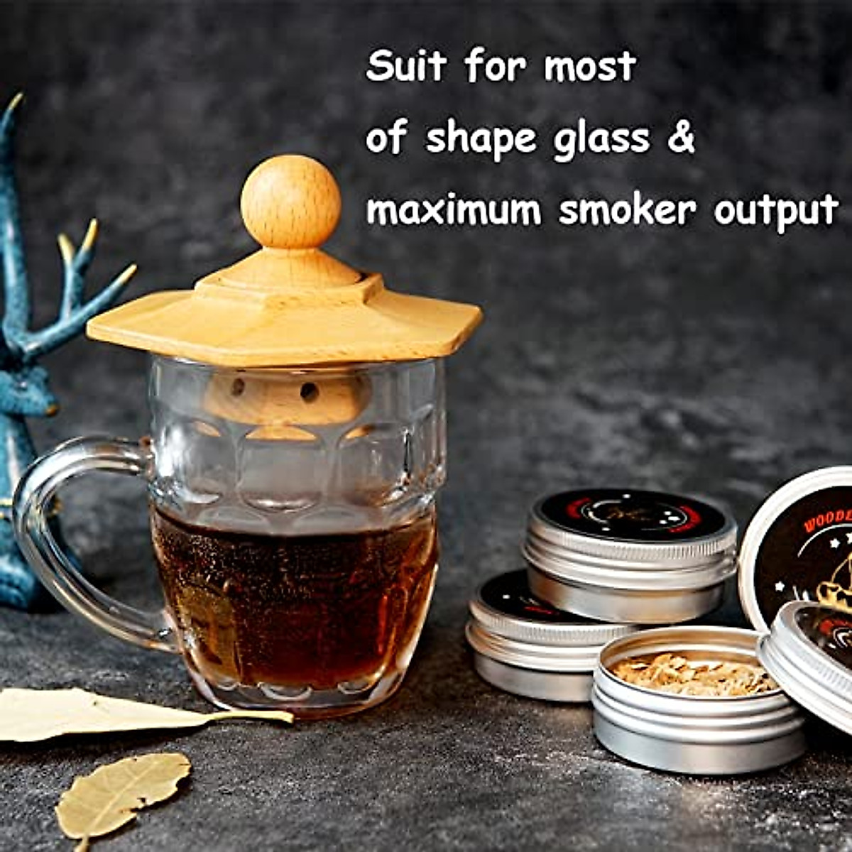 NERO Cocktail Smoker with 4Pcs Flavored Smoking Wood Chips Wood Chips for Whiskey,Bourbon,Drink ,Meat,Cheese,Dried Fruits,Salt,Bourbon Smoking Accessories,Gift for Dad Huasband Men