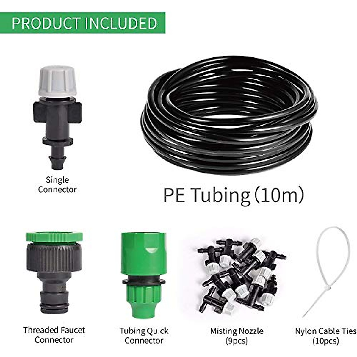 Felicetong 10m Home Garden Patio Misting Micro Flow Drip Irrigation Misting Cooling System with 10pcs Plastic Mist Nozzle Sprinkler for Plant Flower