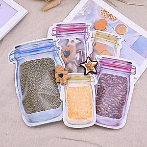 10Pcs Mason Jar Pattern Food Storage Bag Reusable Portable Stand Up Smell Proof Ziplock Bags Snack Saver Container Retail Package Bag Frosted Pouches Blue 9.6×6.7in (24.5×17.5cm)