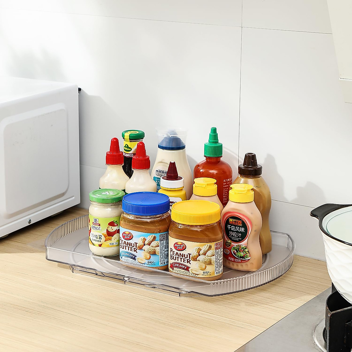 Lazy Susan Turntable Organizer for Refrigerator, 360° Rotate Fridge Organizers and Storage, 16.54 Inches Rectangle Lazy Susan Organizer for Fridge, Cabinet, Pantry