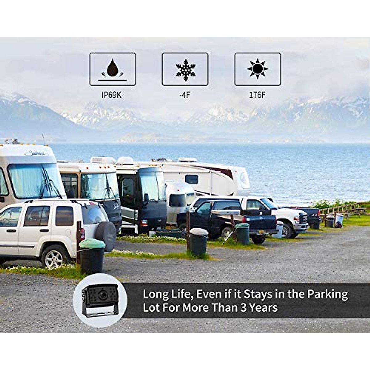 Fookoo Ⅱ 7" 1080P Wired Backup Camera System, 7-inch HD Dual Split Screen Monitor W/Recording IP69 Waterproof Front/Rear View Cameras Parking Lines for Truck/Trailer/RV (FHD2)