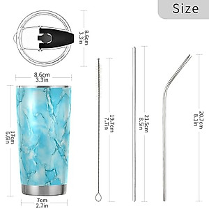 Blue-green Irregular Marble Texture Stainless Steel insulated water bottle with straw with Lid and Straw coffee mug for men for Home, Office or Car portable tumblers with lids and straws vaso
