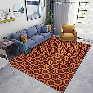 The Shining Overlook Hotel Area Rug, Orange Honeycomb Geometry Decorative Rug, Easy Clean Carpet with Anti-Slip Backing for Bedroom Living Room Dining Room Office 5ftx7ft