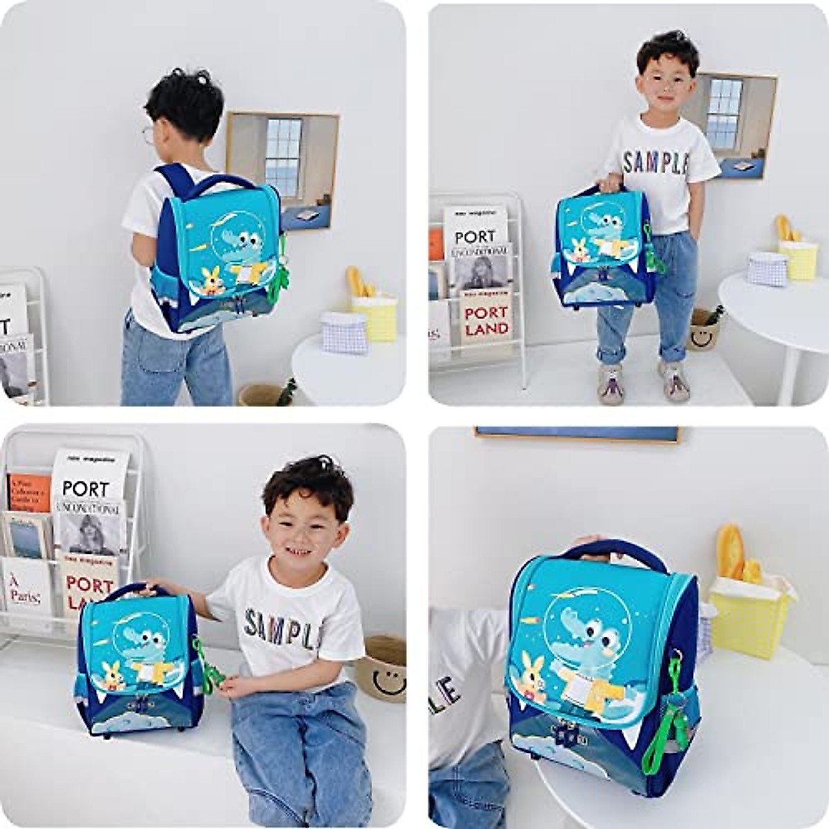 Qckarobe Toddler Backpack for Boys, Small Backpack for Little Kids, Kindergarten Backpack Preschool Bookbag for Boy 3-6, Lightweight Cute Crocodile Schoolbag Blue Children Travel Bag 12''