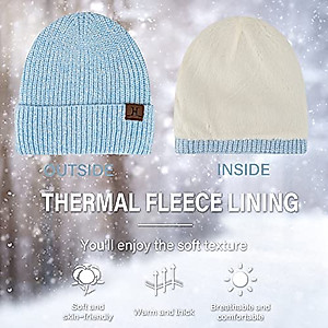 Womens Winter Knit Beanie Hats Touchscreen Gloves Warm Wool Hat and Gloves Set Skull Caps with Fleece Lined