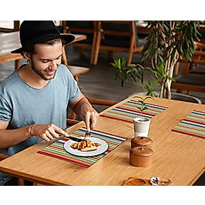 Ruvanti Placemats 100% Cotton 13x19 Inch, Dining Table Placemats Set of 6, Modern Place Mats for Dining Table Decor, Kitchen & Table Linens, Coffee Mat for Christmas Dinners – Multi Stripe