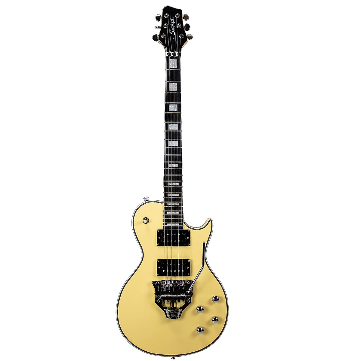 GoDpsMusic 6 String Sawtooth Heritage 24 Fret Guitar with Floyd Rose FRX System, Gig Bag, Right, Antique White with Accessories (ST-H70-FRX24-ATQWH-KIT)