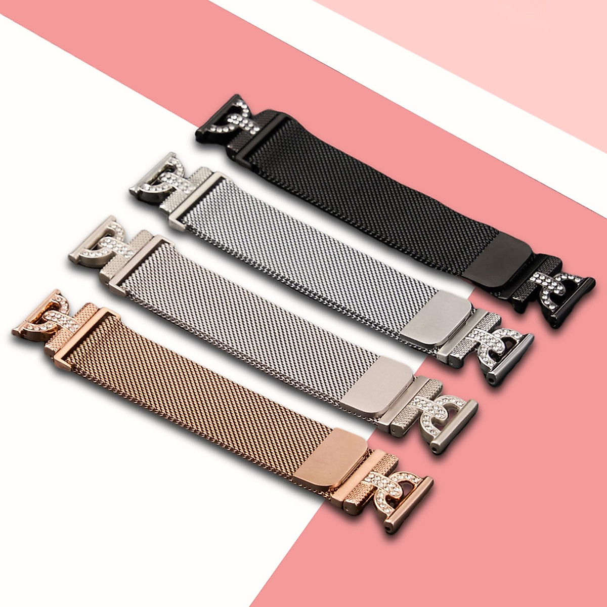 HAYONLIY Magnetic Bands Compatible for Samsung Galaxy Watch 7/FE/6/5/4 40mm 44mm, 5 Pro, Watch 4/6 Classic 42mm 46mm 43mm 47mm, 20mm Mesh Stainless Steel Bling Strap, Dressy Wristband for Women