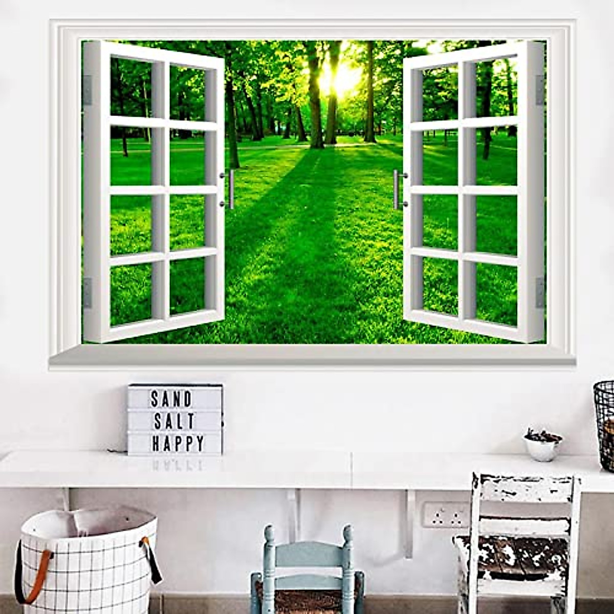 Wall Art 3D Window View Waterfall Abstract Canvas Wall Pictures Framed Scandinavian Wall Art Frames Gallery 50x40cm/20x16in With Frame