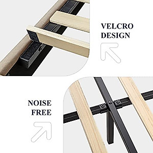 Allewie Queen Bed Frame with Adjustable Headboard/Diamond Stitched Button Tufted/Fabric Upholstered Platform Bed Frame/Wood Slat Support/No Box Spring Needed/Easy Assembly, Beige