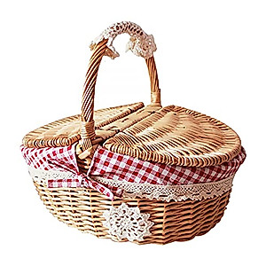 FOMIYES Wicker Picnic Basket with Lid and Handle Vintage Style Picnic Hamper Hand Woven Gift Packing Basket for Camping Outdoor