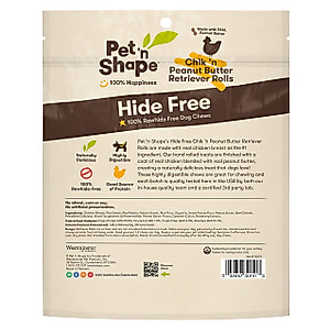 Pet 'n Shape Hide Free Chik 'n & Peanut Butter 4" Retriever Rolls, 6 Count 12.6 oz - Rawhide Free Dog Treats - No Hide Alternative Chew Treat for All Life Stages