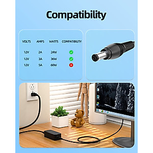12V AC Charger Fit for Dell 22'' 23'' 24'' Monitor S2440LB S2340M S2440L S2719H S2319NX S2340MC S2419NX S2740L LED-Lit LCD Screen Power Adapter Supply Cord