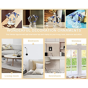 H&D HYALINE & DORA Double Crystal Glass Dolphins Figurines Collectibles, Sea Animal Sculpture Statue, Home Desk Decoration Ornaments