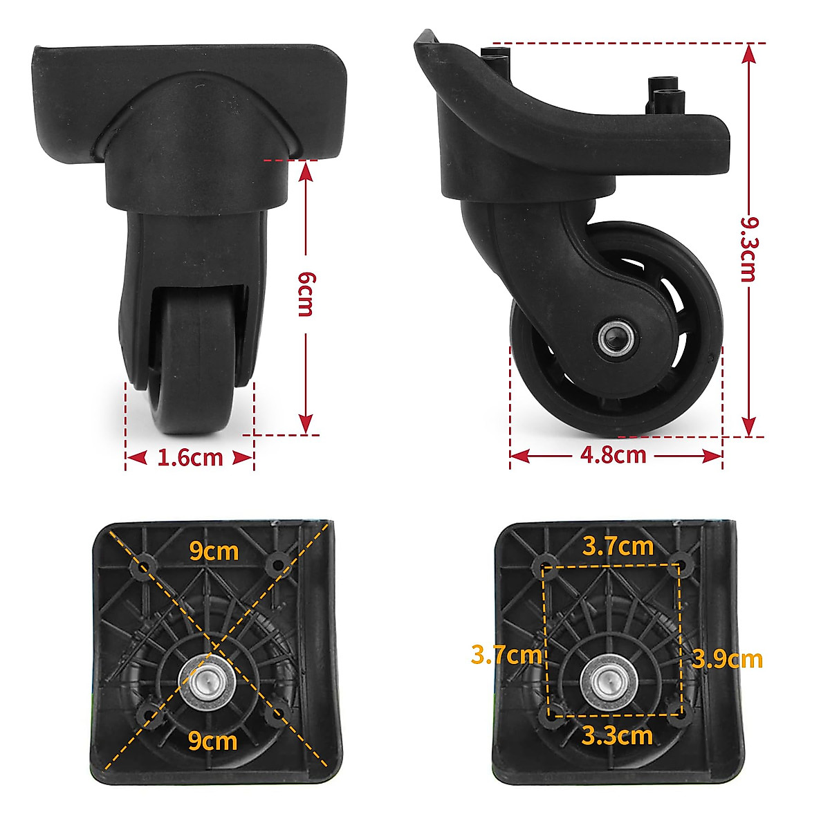 Luggage Wheels Replacement Kit, Spinner 360 Degree Wheel for Travel, Suitcase Plastic Repair Wheel Set, Mute Casters Pack of 2