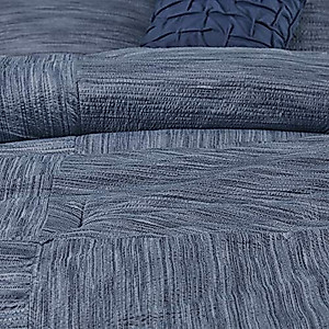 Madison Park Walter Comforter-Luxe Seersucker Print Design All Season Down Alternative Bedding, Matching Shams, Bedskirt, Decorative Pillows, California King (104 in x 92 in), Navy