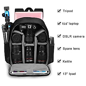 CADeN Camera Backpack Bag for DSLR/SLR Mirrorless Camera Waterproof with 15.6 inch Laptop Compartment, Tripod Holder, Rain Cover, Camera Case Compatible for Sony Canon Nikon Black L