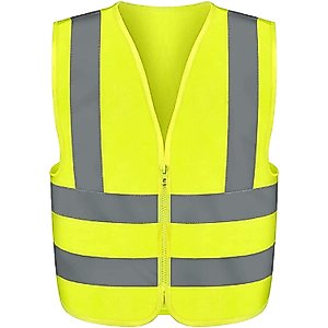Neiko 53940A High Visibility Safety Vest with Reflective Strips | Size Medium | Neon Yellow Color | Zipper Front | For Emergency, Construction and Safety Use