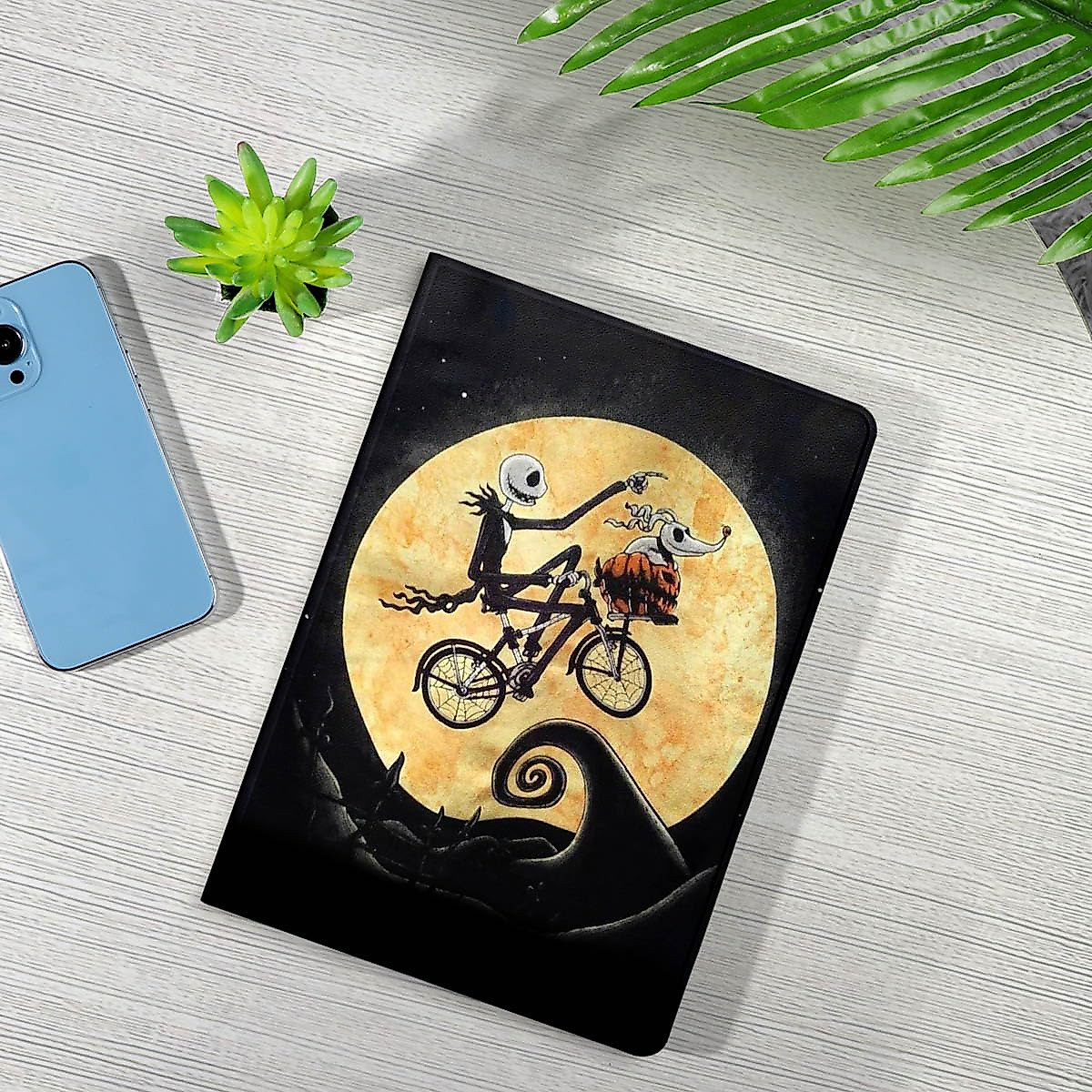 Christmas Tablet Case for Samsung Galaxy Tab S7 FE/S8 Plus 2022/S7 Plus Case 12.4 Inch,Cartoon Pattern Halloween Design Cases, PU Leather Folio Xmas Back Cover Funda for SM-X800 X806 T970 T975, Bike